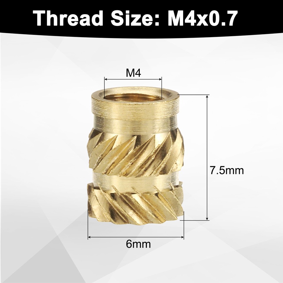 100pcs M4 Threaded Inserts Brass Heat Set Insert M4x7.5mm, OD 6mm ...