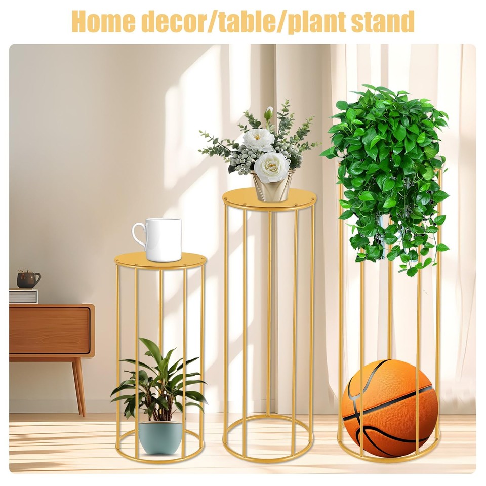 Reinforced Pedestal Cylinder Stands for party 3pcs - 35.43 in Gold ...