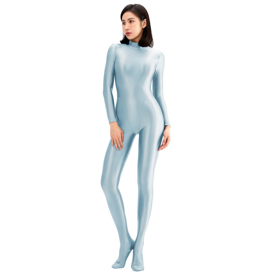 AMORESY Women Shiny Smooth Jumpsuits Long Sleeve Zentai Overalls ...