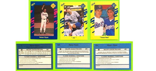 3 NOLAN RYAN 1990 CLASSIC BASEBALL CARDS, #T91, #T84, #1. TEXAS HEAT ...