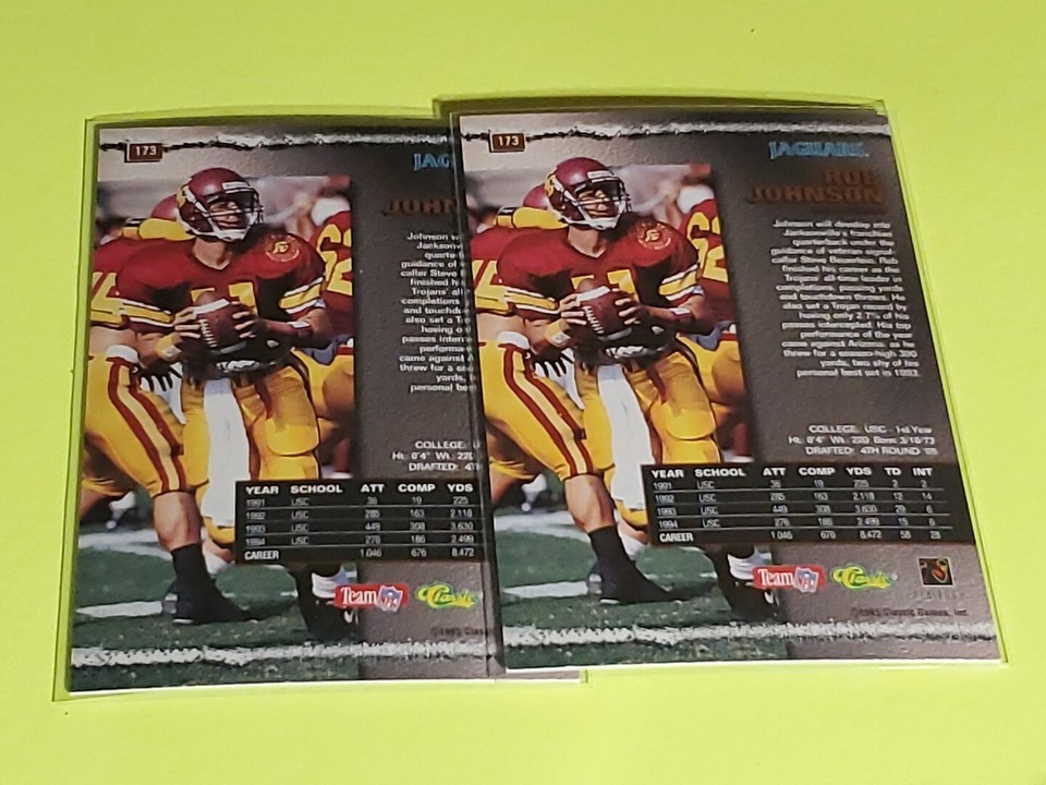 1995 Pro Line Football #173 Rob Johnson Rookie Foil Jaguars USC Lot x 2 ...