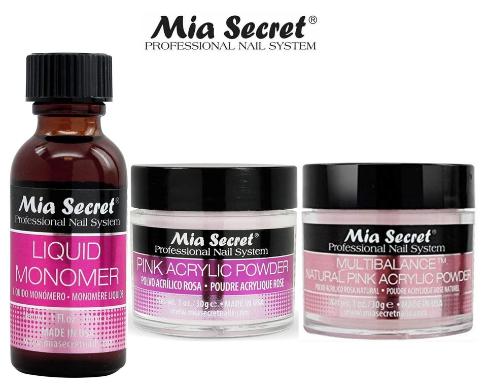 Mia Secret Liquid Monomer 1 oz with Pink & Natural Pink Acrylic Powder ...