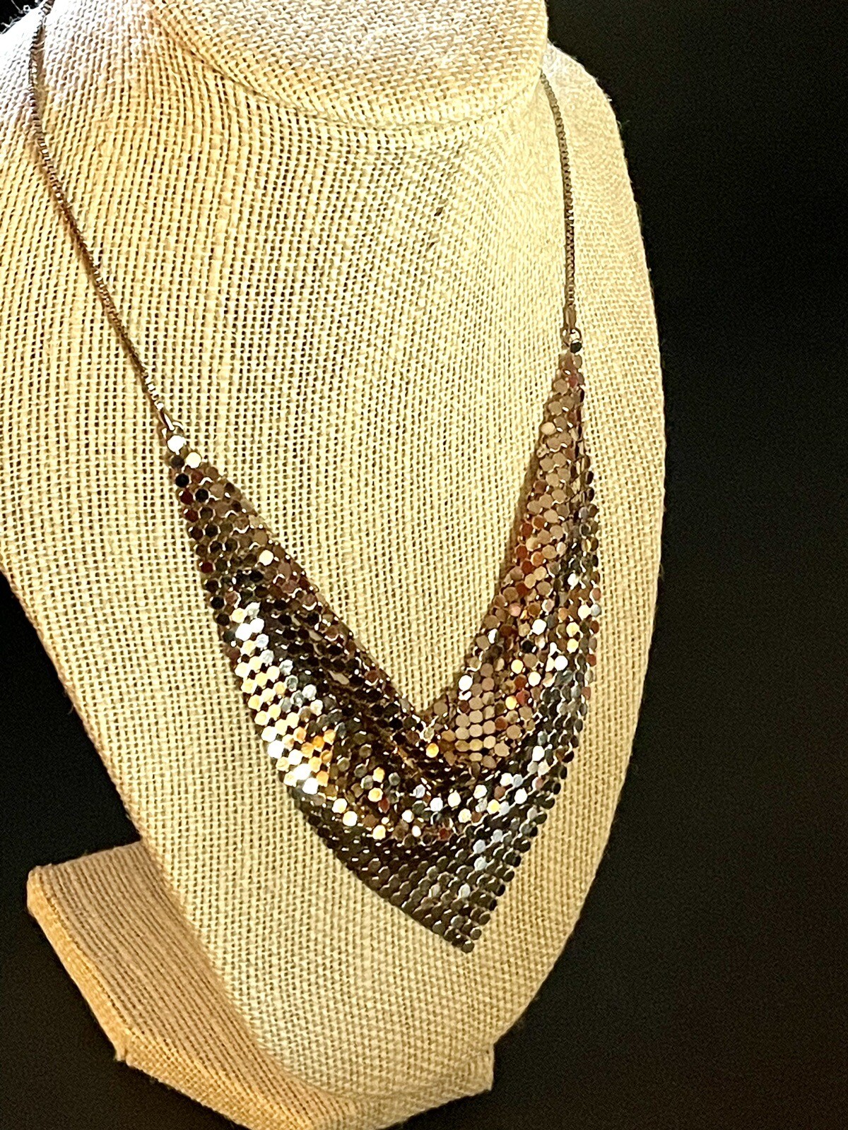 Vintage Mesh Chainmail Bib Choker Necklace Gold Tone … - Gem