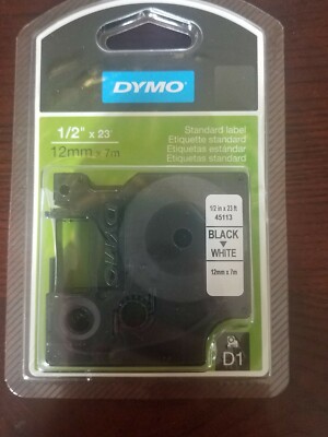 Dymo D1 Label Cartridge - 1/2 In X 23 ft (45113) Black & White 12mm x ...