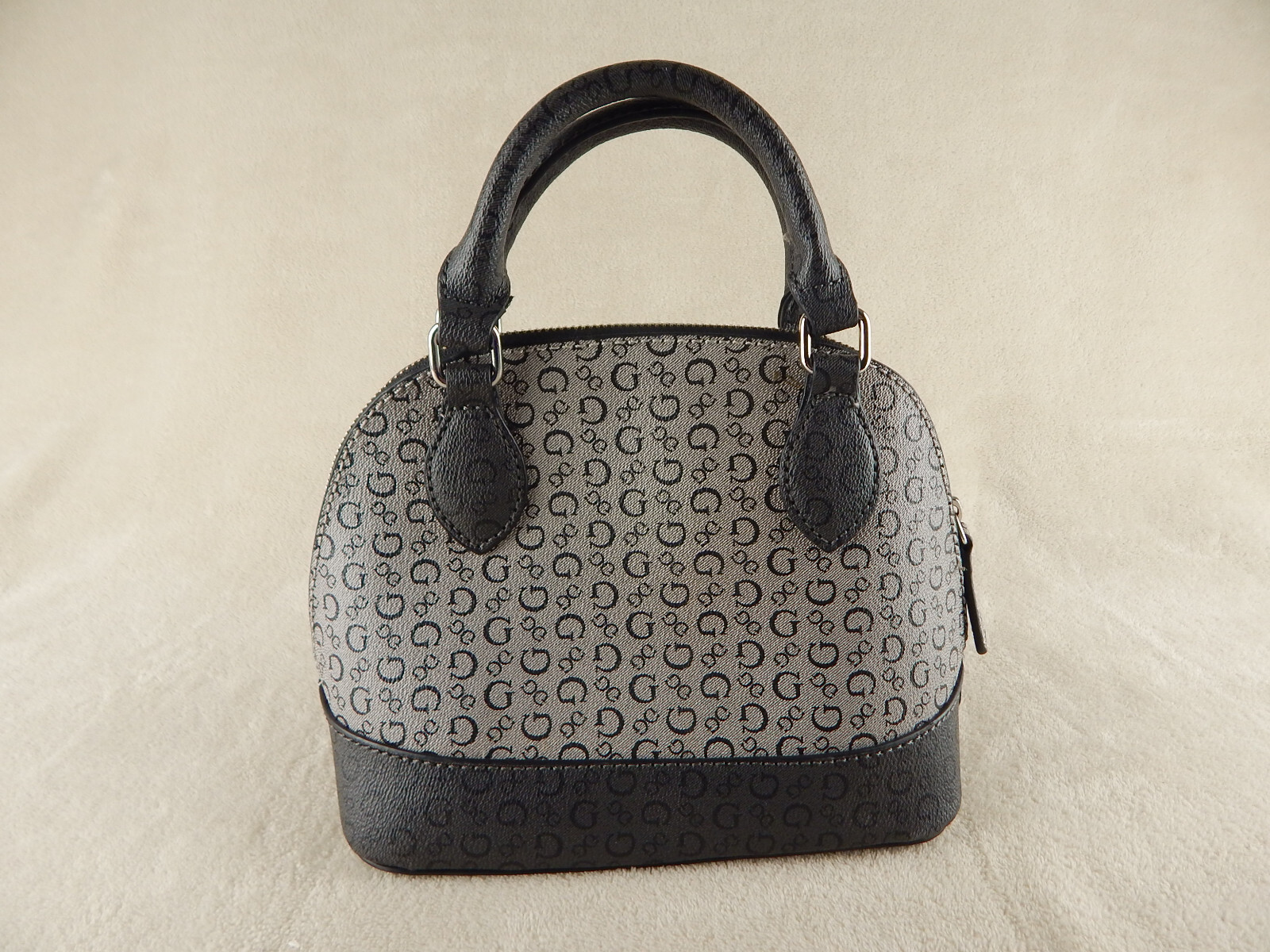 Guess Logo Print Gray Dark Grey Heavy Canvas Top Handle Handbag Purse ...