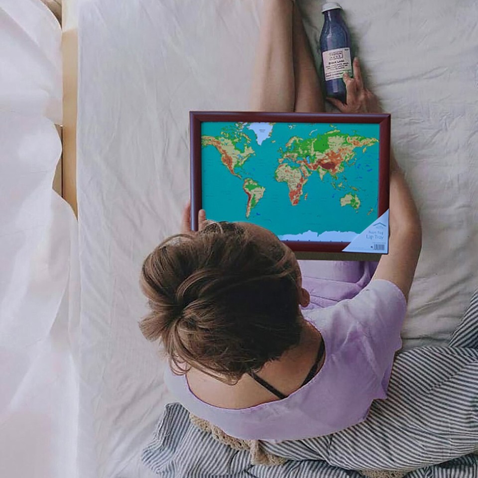 CUSHION PADDED WORLD MAP PORTABLE READING LAP TOP TRAY TABLE BREAKFAST ...