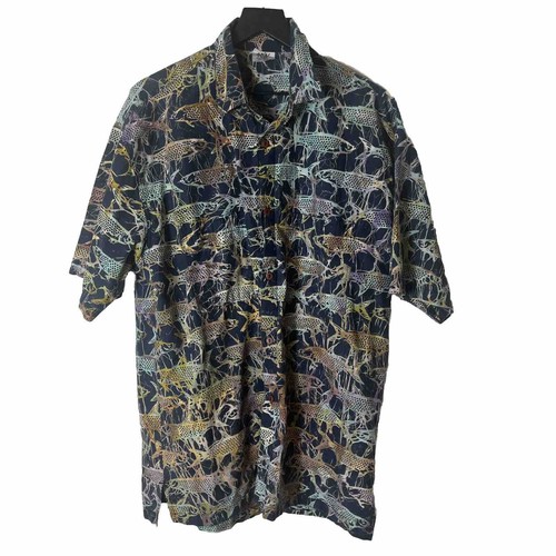 Rum Reggae Shirt Mens XL Batik Blue Fish Print Hawaiian Short Sleeve ...