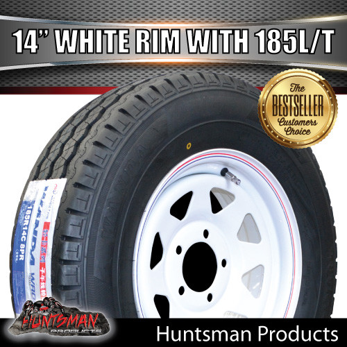 14x6 & 185R14C LT Caravan Trailer HQ White Sunraysia Wheel Rim & Tyre ...