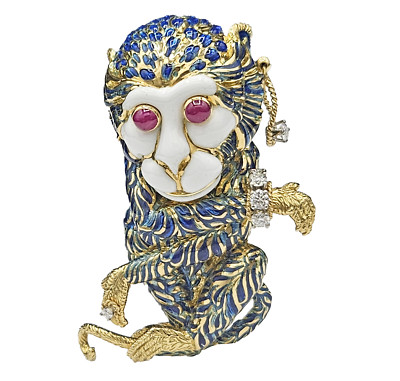 David Webb 18K Yellow Gold & Platinum "Gypsy" Monkey Brooch | eBay