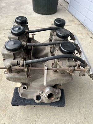 Vintage Edelbrock X1 6x2 Cross Ram Intake Manifold & Carbs Small Block ...