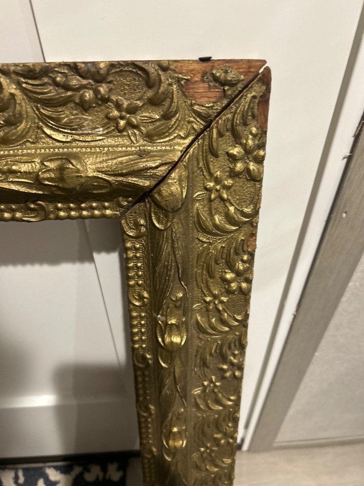 antique ornate gold gilded picture frame, likely dating from the 19th ...
