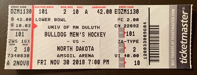 UMD Bulldogs 11/30/2018 ORIGINAL college hockey ticket vs North Dakota ...
