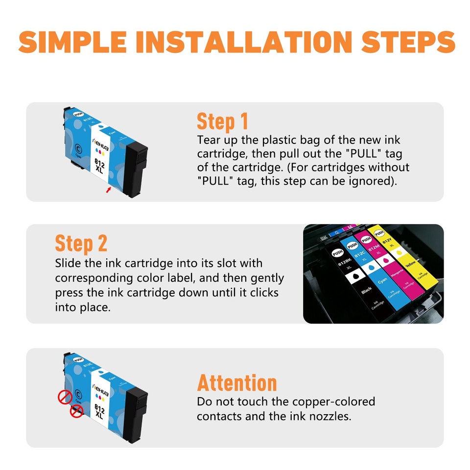 4PACK 812XL T812XL Ink For Epson WorkForce Pro WF-7820 WF-7310 EC-C7000 ...