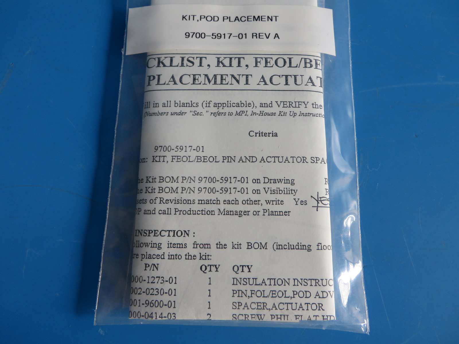 Asyst 9700-5917-01 KIT POD PLACEMENT 4001-9600-01 4002-0230-01 7000 ...