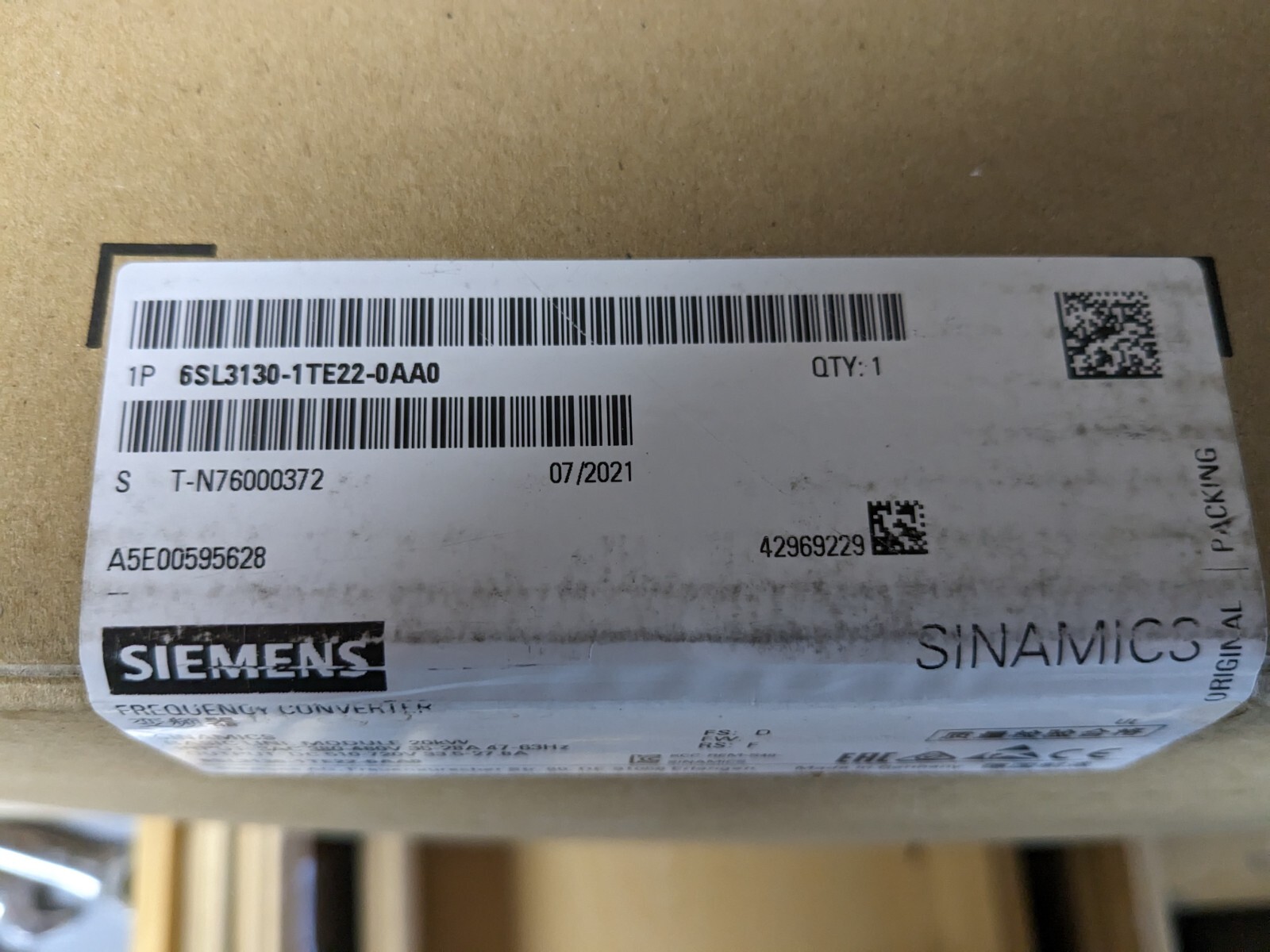 New Siemens Sealed 6SL3130-1TE22-0AA0 Basic Line Module 20kW ** STOCK ...