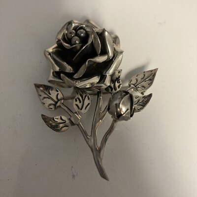 Rose Brooch Pin 925 Mexico TC-160 Sterling Silver Taxco Signed Heavy ...