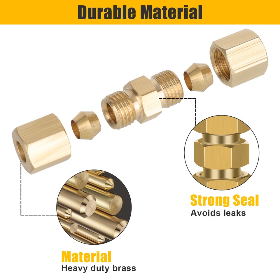 12X Straight Brass Brake Line Inverted Compression Fitting Unions For 3 ...