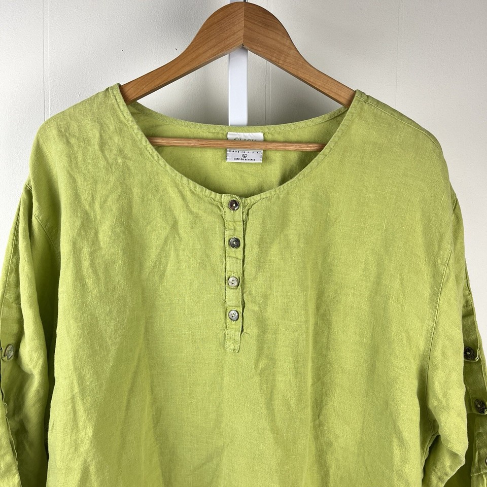 Click by Color Me Cotton Top Womens Large Chartreuse Green 100% Linen ...