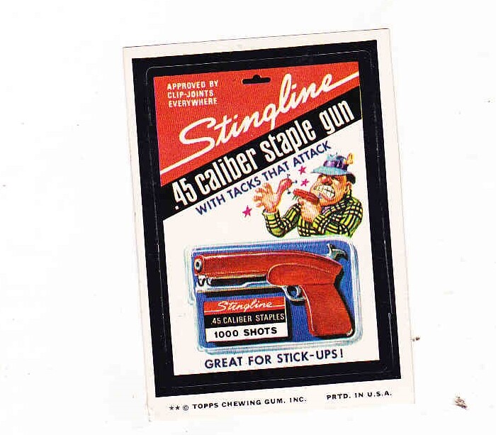 WACKY PACKAGES----STRINGLINE .45 CALIBER STAPLE GUN----1974--SERIES 12 ...