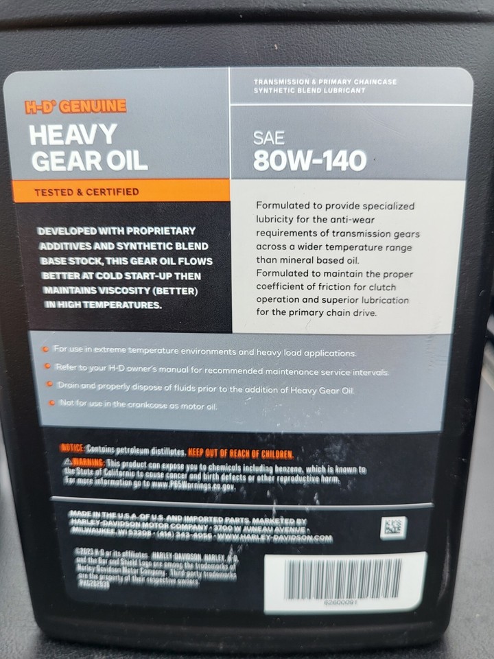 Harley Synthetic Blend 80W-140 Gear & Transmission Oil 2 Quarts ...