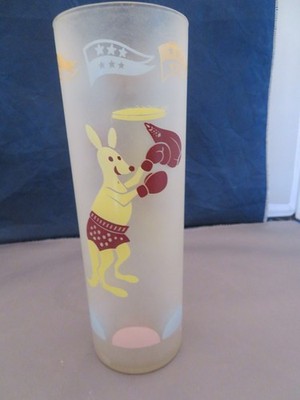 Vintage Libby Circus BOXING KANGAROO Frosted Glass Tom Collins Ice Tea ...