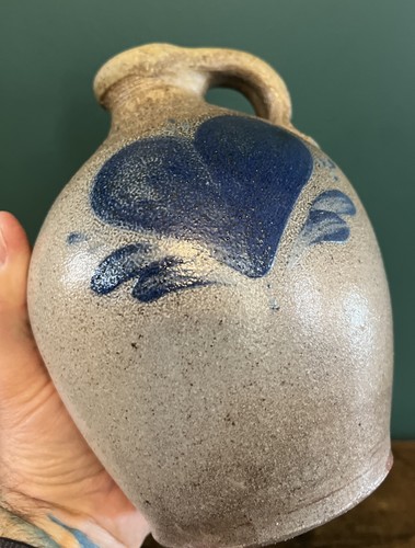 Rowe Pottery Works Blue Salt Glazed Heart Jug Speckled Small Ovoid Ewer ...