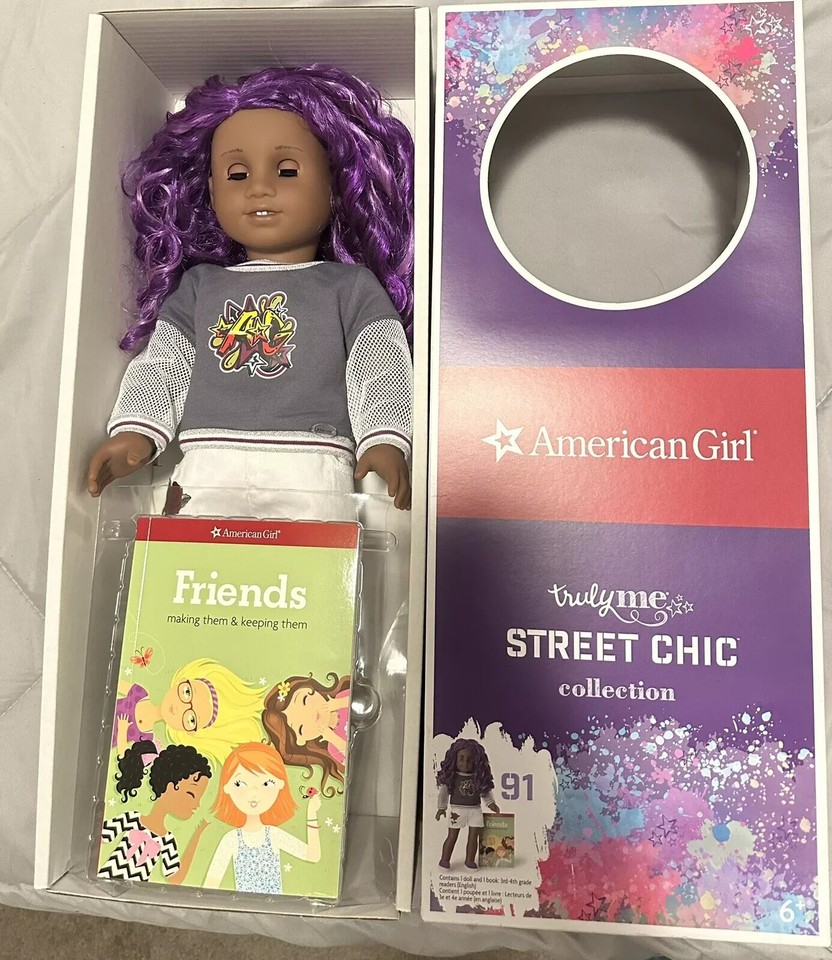 AMERICAN GIRL TRULY ME STREET CHIC # 91 18" DOLL + BOOK NIB PURPLE HAIR ...
