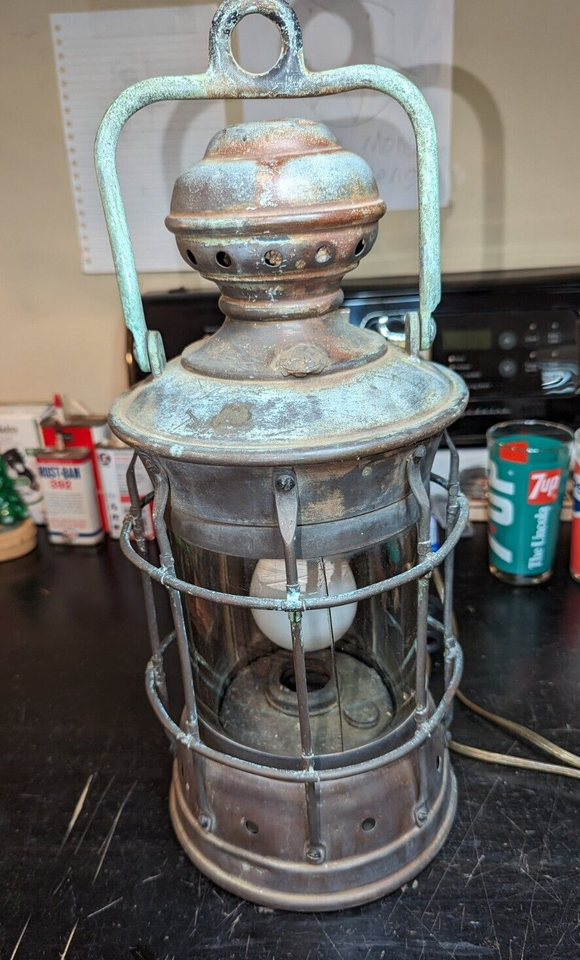 Perkins Marine Lamp Brass Standing Light Lantern c. 1916 Swing Handle ...