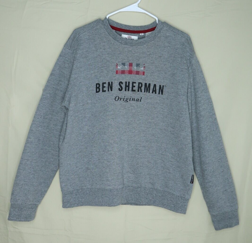 Ben Sherman Mens Large Pullover Sweatshirt Gray Spell Out Logo Long ...