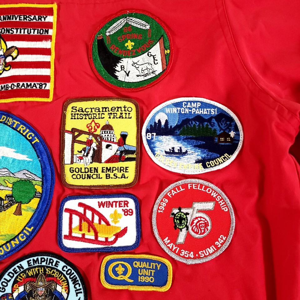 Vintage 80’s Boy Scouts Of America Jacket Full Zip Red Patches Size XL ...