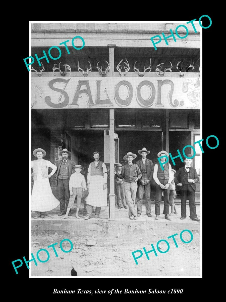 OLD POSTCARD SIZE PHOTO OF BONHAM TEXAS VIEW OF THE BONHAM SALOON c1890 ...