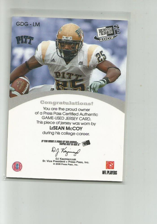 2009 PRESS PASS SE GAME DAY GEAR JERSEYS HOLOFOIL #GDGLM LESEAN MCCOY ...
