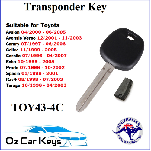 Transponder key TOY43 4C for Toyota Camry Corolla Avalon Celica Echo ...