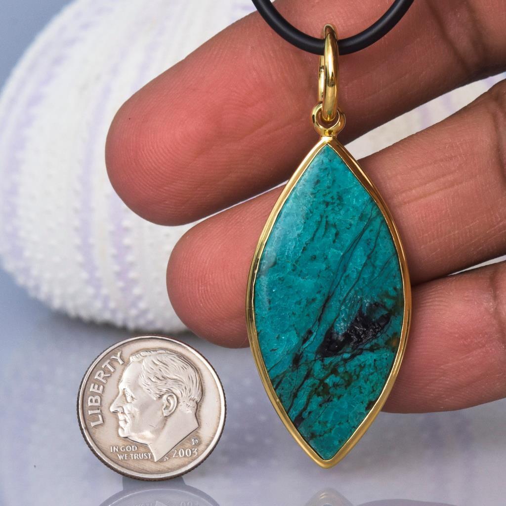 Pendant Gold Vermeil Sterling Gem Silica Chrysocolla Bacan Gem Cabochon ...