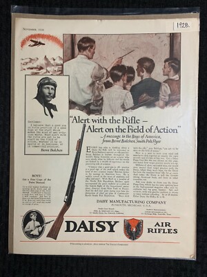 1928 DAISY MANUFACTURING CO 11x14" Print Ad FN 6.0 Alert on the Field ...