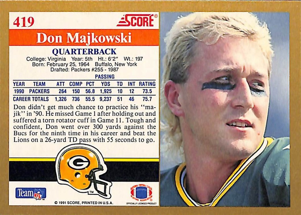 1991 Score Don Majkowski #419 Green Bay Packers | eBay