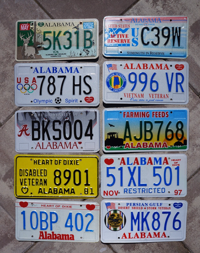 LOT OF 10 - ALABAMA SPECIALTY Graphic Colorful License Plates VETERAN ...