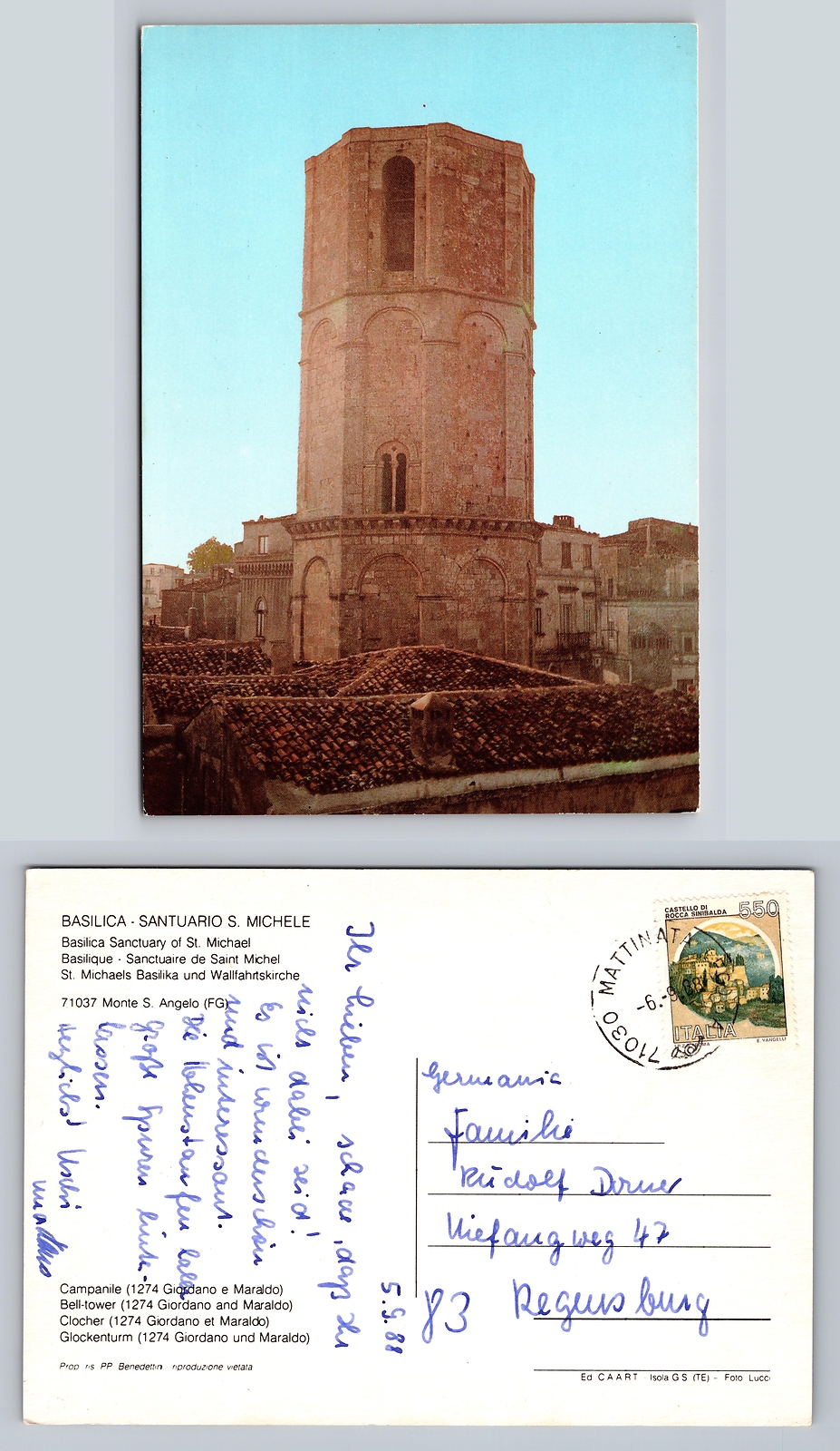 Basilica Sanctuary of St. Michael Monte S. Angelo Postcard Italy 1981