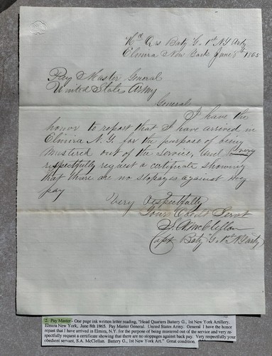 original civil war document Elmira NY June 8, 1865 | eBay