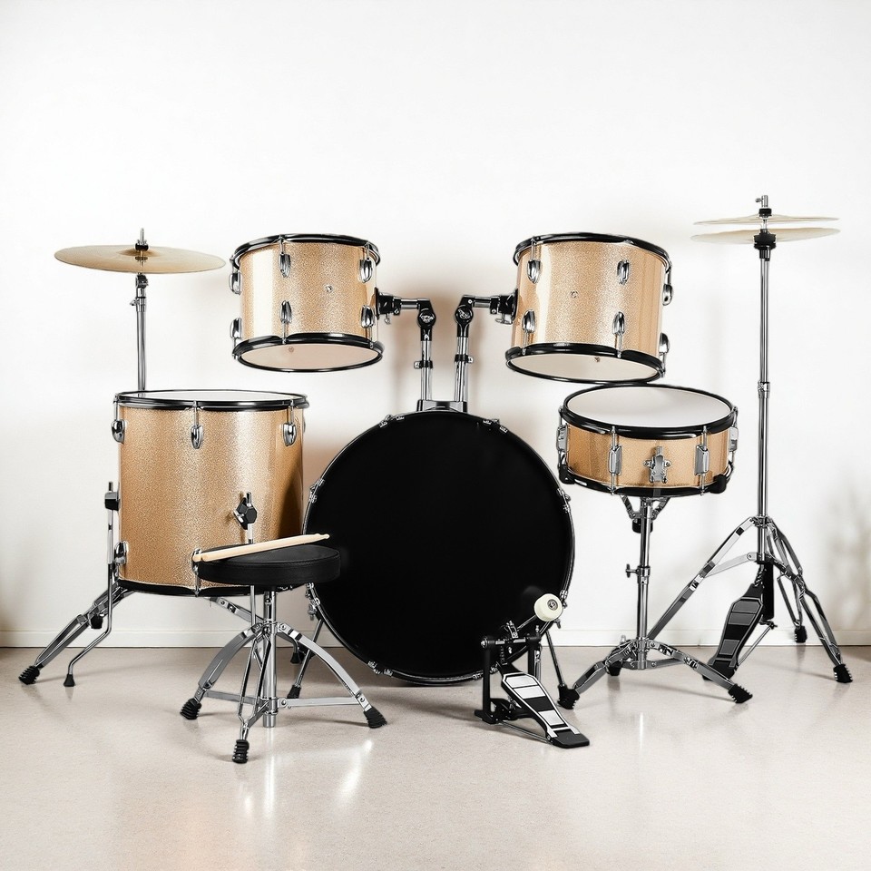 5-Piece Full Size Adult Beginner Drum Kit - Stool Cymbal Pedal Sticks ...