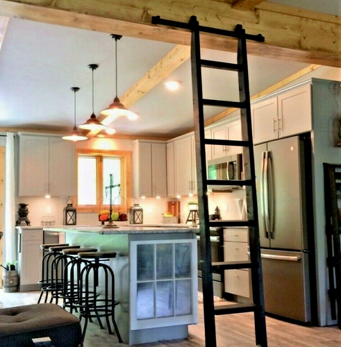 7ft tall-FULLY ASSEMBLED-Black LOFT LADDER plus MOUNTNG KIT-3ft Rail ...