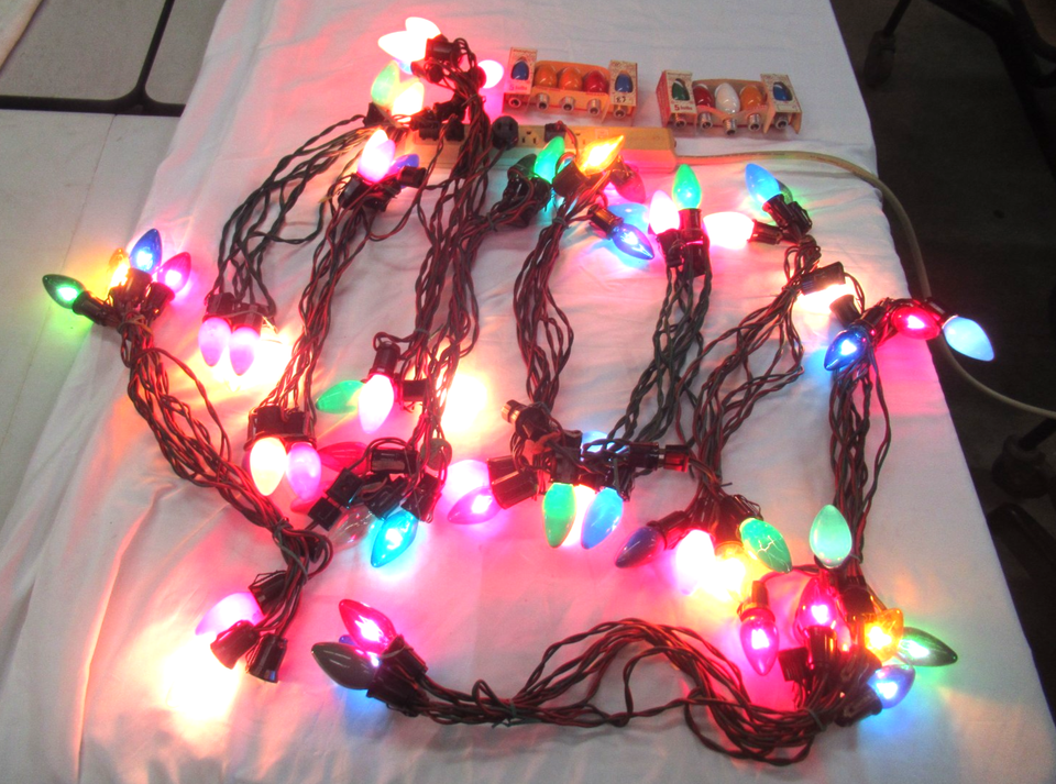Vintage Multi Colored Christmas Lights Strings. Indoor Outdoor 10 - 9 ...