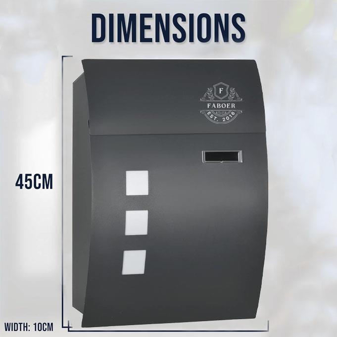 Faboer Large Mailbox Steel Wall-Mounted Curved Letterbox Key Lock ...