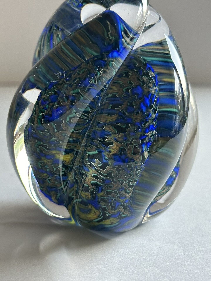 Chuck C Walters Art Glass Paperweight Jamaglass Blue Spiral Signed ...
