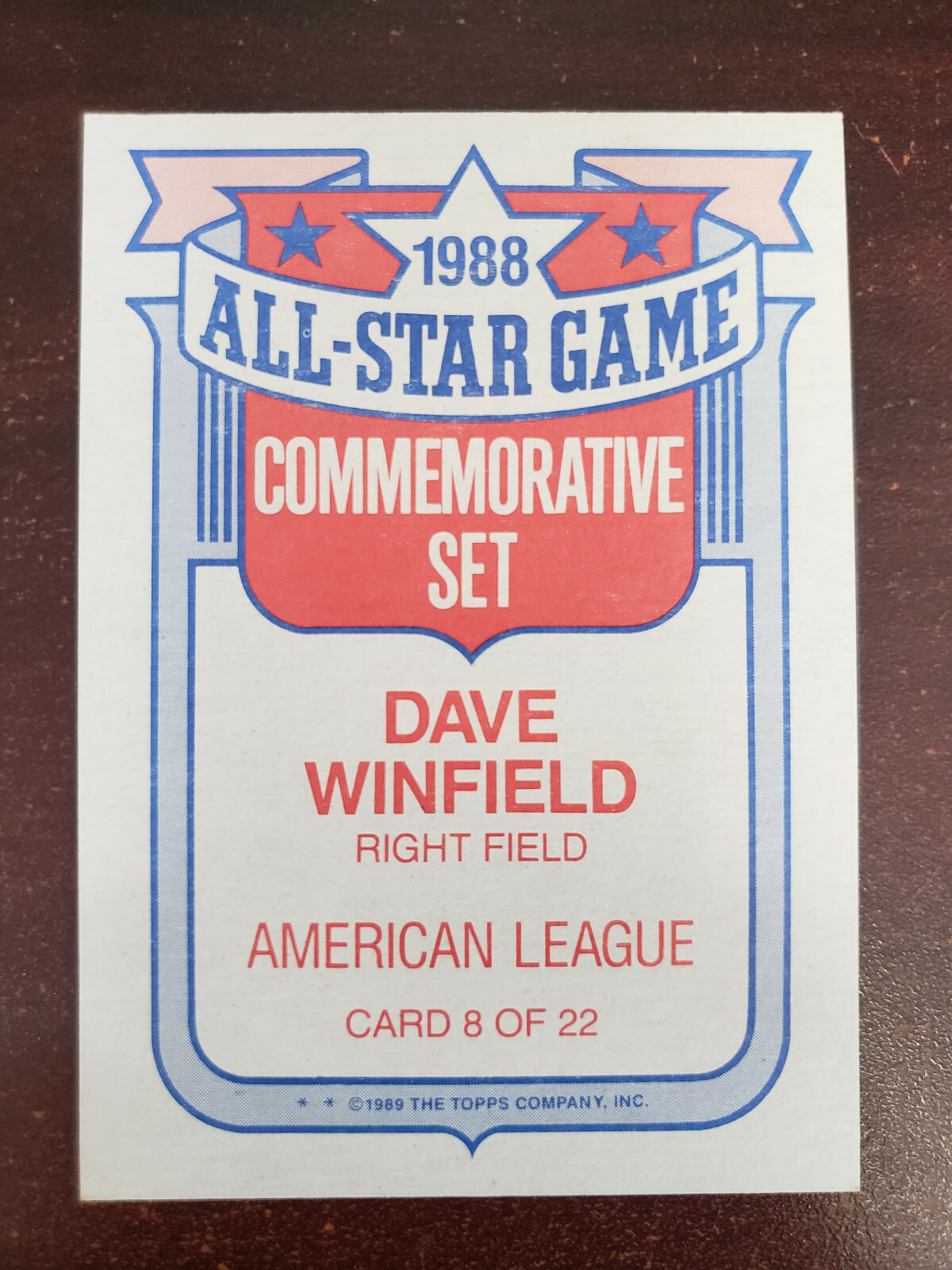 1988 Topps All-Star Game Commemorative Set Dave Winfield Baseball Card ...
