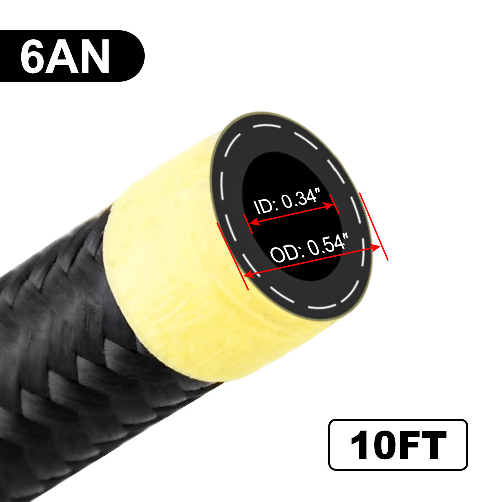 SINTLY 6AN Fuel Line, 6AN Nylon Braided Fuel Line Hose CPE 10FT 6AN 3/8 ...