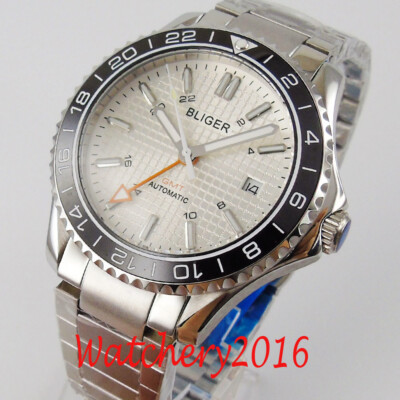 41mm Bliger Automatic Men's Watch White Dial Sapphire Glass Date GMT ...