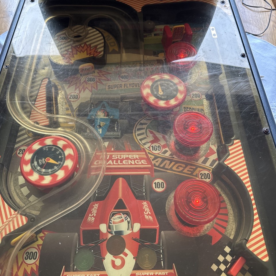The "F1 Super Challenge" pinball machine manufactured by Saitek 1980’s ...