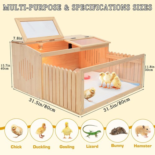 Large Chicken Brooder Box for Chick,Wooden Brooder Box 32" with Bulb ...