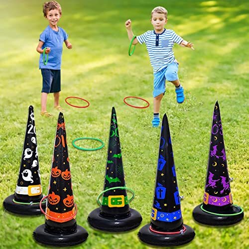 5PK Halloween Toys Halloween Games Inflatable Witch Hat Ring Toss Game ...